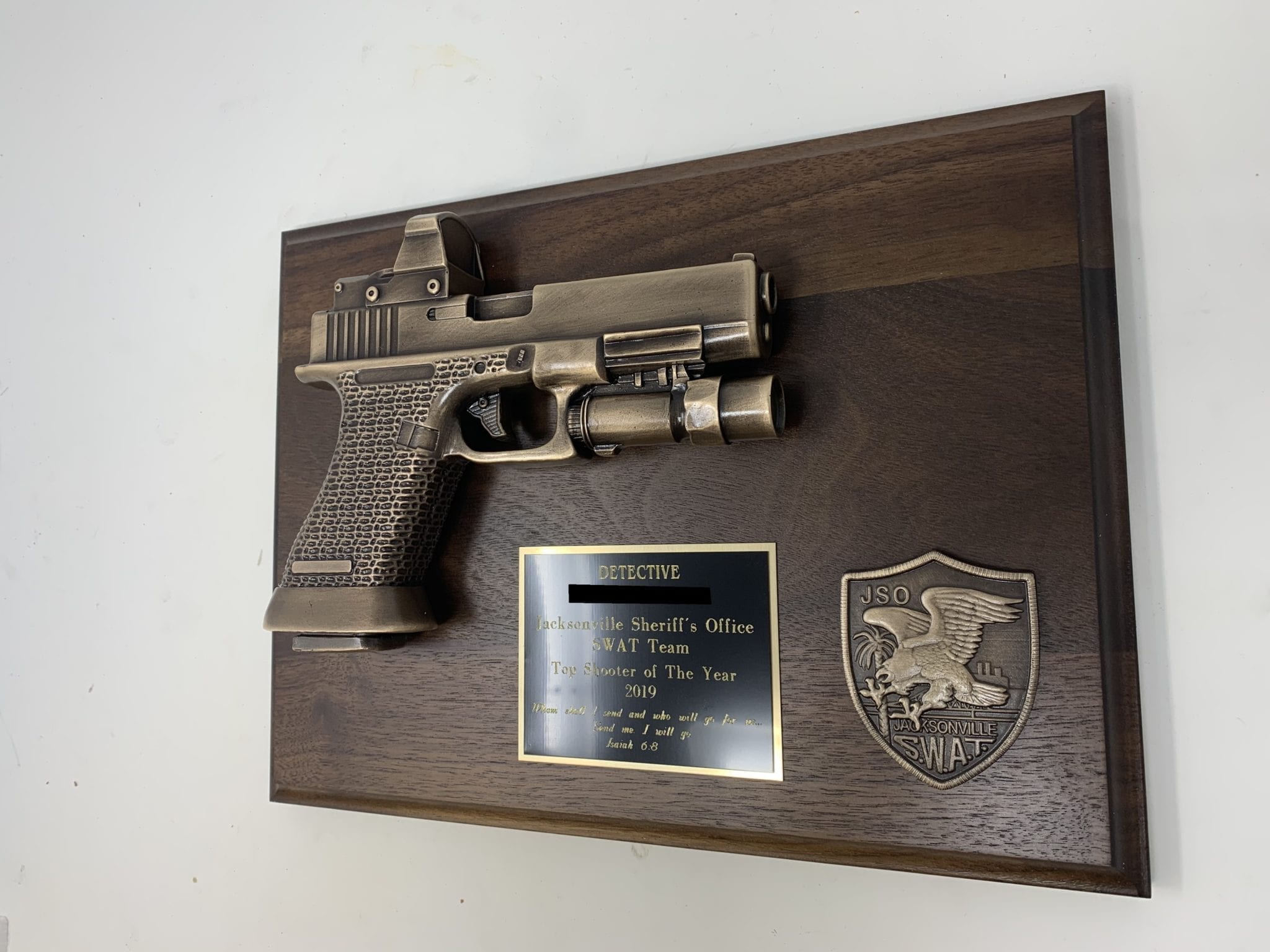 Bronze Pistol Plaque - Brodin Studio Inc.
