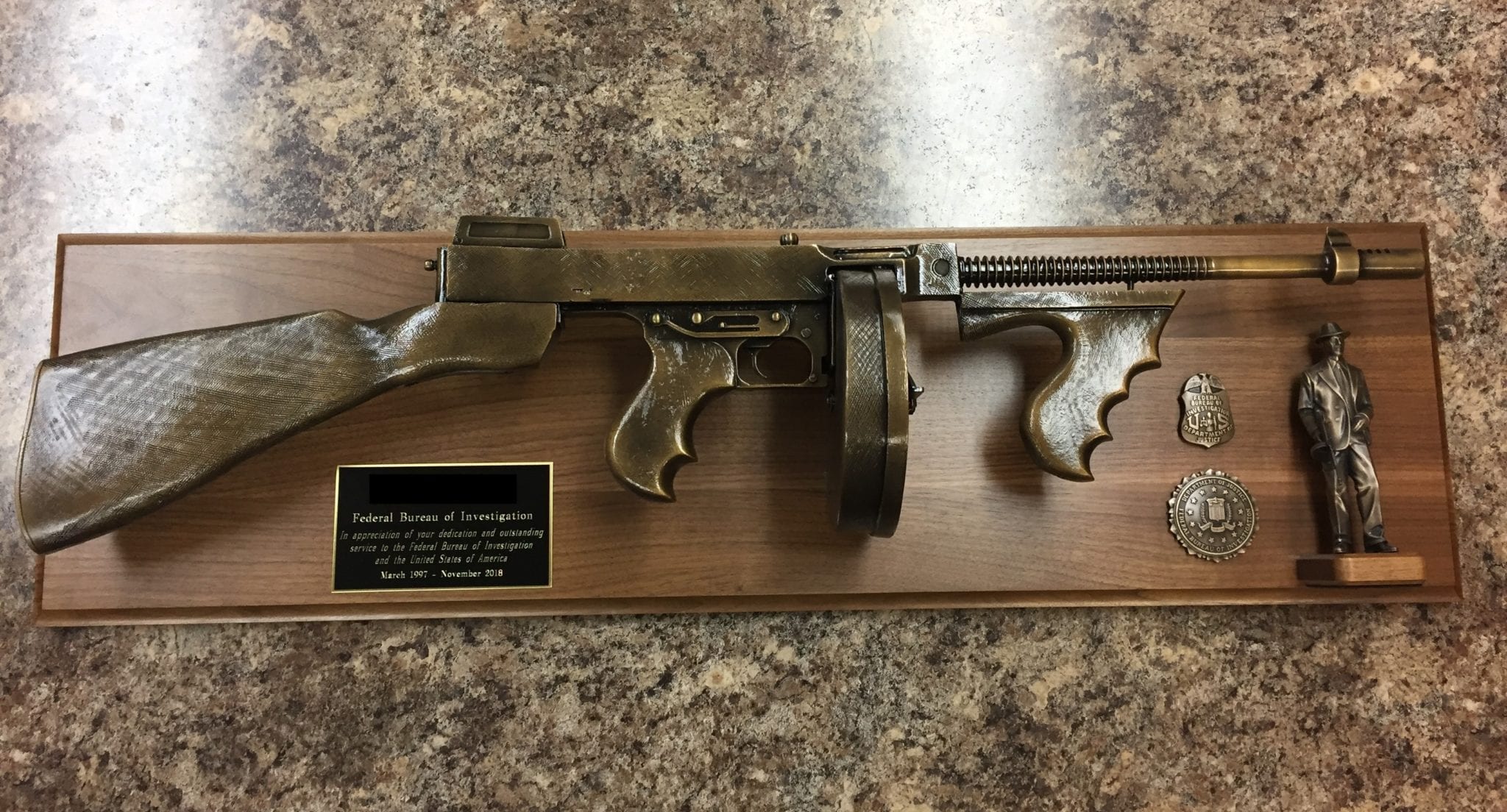 FBI Thompson Submachine Gun Bronze Statue - Brodin Studio Inc.